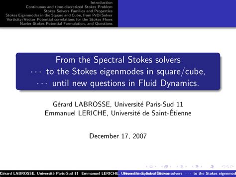 Ppt From The Spectral Stokes Solvers To The Stokes Eigenmodes In Powerpoint Presentation