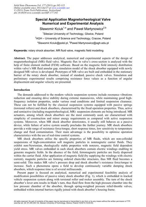 Pdf Special Application Magnetorheological Valve Numerical And Experimental Analysis
