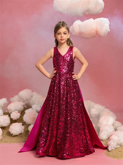 Tween Girls Contrast Satin Sequin Party Dress Elonnashop