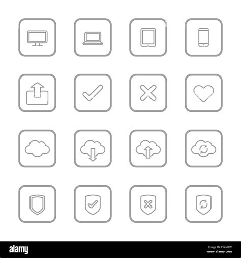 [jpeg] gray line web icon set with rounded rectangle frame for web ui