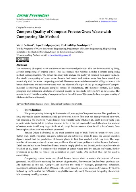 Pdf Compost Quality Of Compost Process Grass Waste With Composting Bin Method
