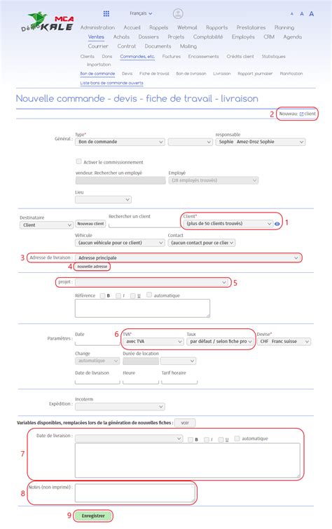 Créer un nouveau bon de commande mcakalescience com