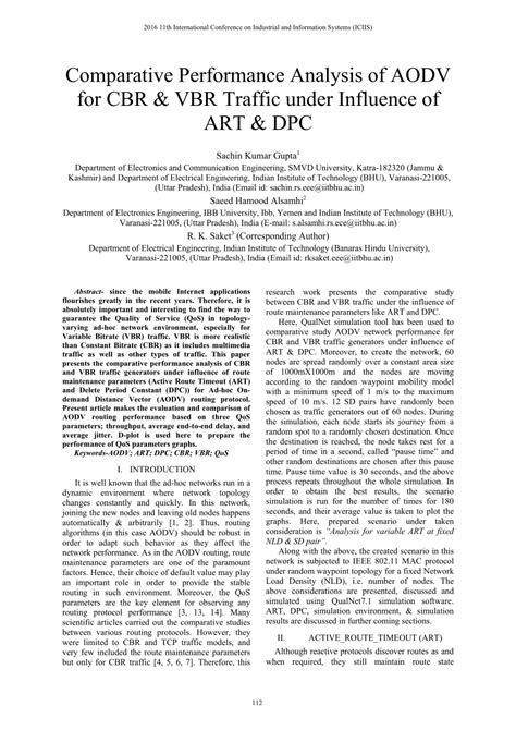 PDF Comparative Performance Analysis Of AODV For CBR VBR Traffic Under Influence Of ART DPC