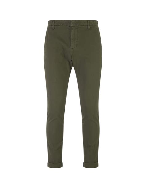 Dondup Slim Gaubert Trousers In Olive Green Stretch Gabardine Verde