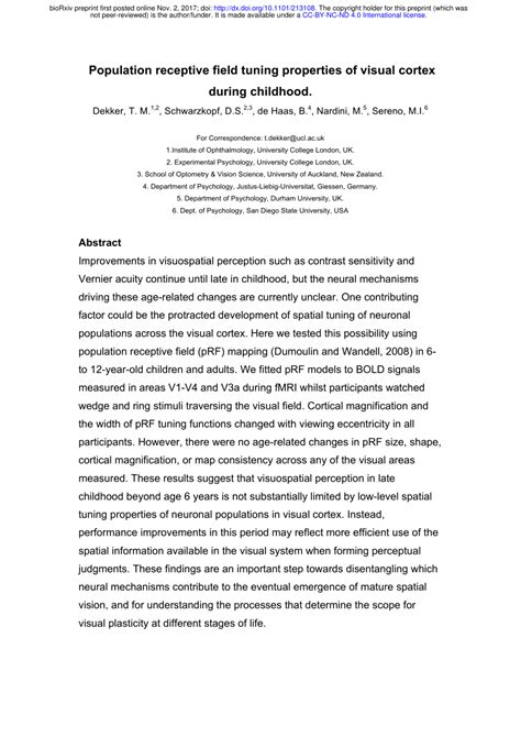 Pdf Population Receptive Field Tuning Properties Of Visual Cortex