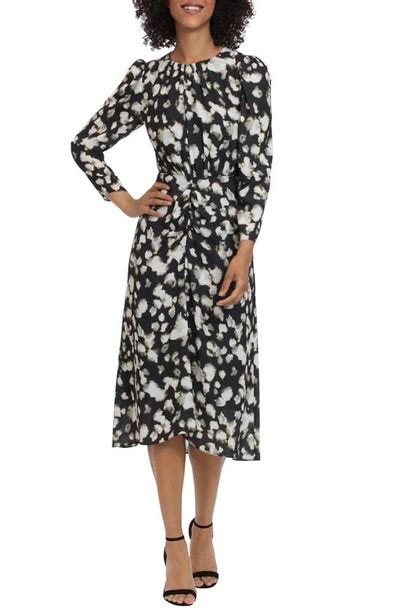 Maggy London Long Sleeve High Low Midi Dress In Black Grey Modesens