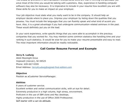 Sample Resume Format For Call Center Agent Without Experience Resume For Call Center Agent No