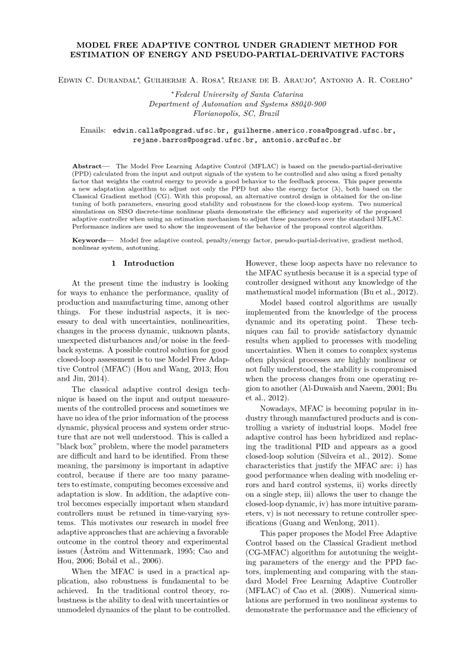 Pdf Model Free Adaptive Control Under Gradient Method For Estimation