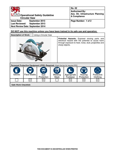 13 17511 Operational Safety Guideline Circular Saw Pdf Personal Protective Equipment Safety