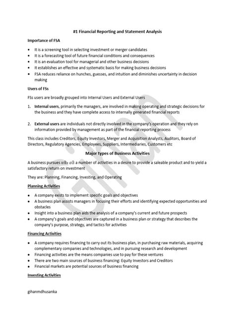 1 Financial Reporting And Statement Analysis Pdf Equity Finance