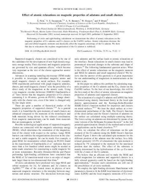 Pdf Effect Of Atomic Relaxations On Magnetic Properties Of Adatoms
