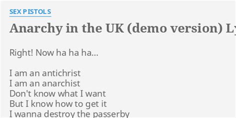 Anarchy In The Uk Demo Version Lyrics By S Pistols Right Now Ha Ha