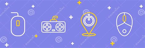Set Line Computer Mouse Power Button Game Controller Or Joystick And Icon Vector Stock Vector