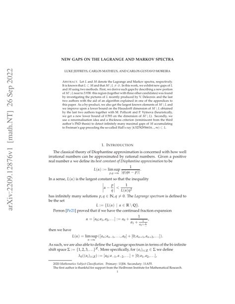 Pdf New Gaps On The Lagrange And Markov Spectra
