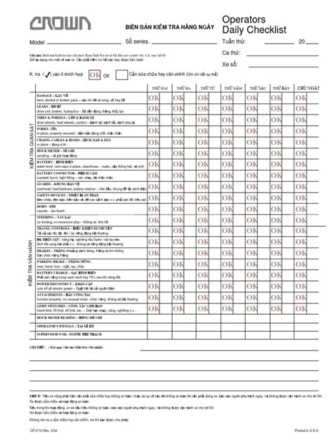 Operators Daily Checklist Vn Pdf