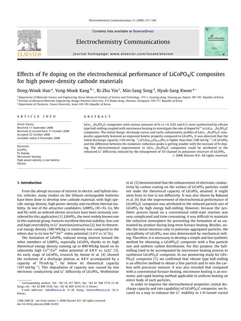 Pdf Effects Of Fe Doping On The Electrochemical Performance Of Licopo4c Composites For High