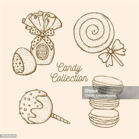 사탕을 설정합니다 그래픽 스타일에서 그린 핸드입니다 흰색 배경에서 벡터 일러스트 레이 션 개체 그룹에 대한 스톡 벡터 아트 및 기타 이미지 Istock