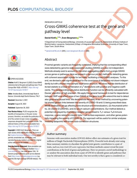 Pdf Cross Gwas Coherence Test At The Gene And Pathway Level