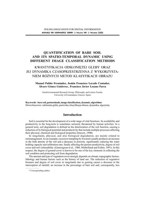 PDF Quantification Of Bare Soil And Its Spatio Temporal Dynamic Using Different Image