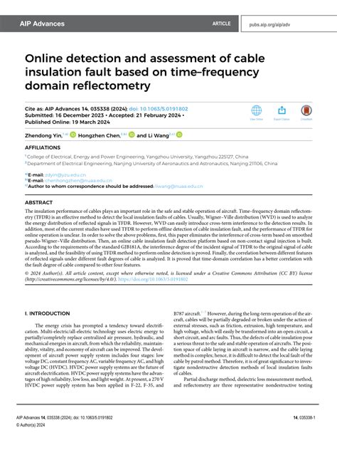 Pdf Online Detection And Assessment Of Cable Insulation Fault Based