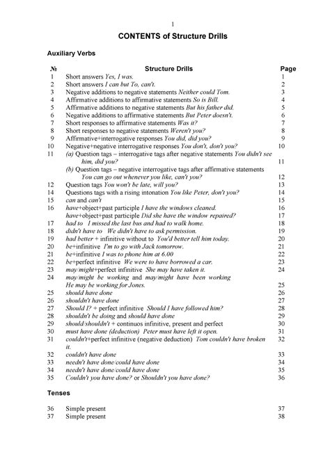 1 1 Contents 1 Reviewer CONTENTS Of Structure Drills Auxiliary