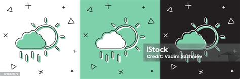 흰색과 녹색 검은 색 배경에 고립 된 비와 태양 아이콘구름을 설정합니다 비가 내리는 비 구름 강수량 벡터 가능성에 대한 스톡 벡터 아트 및 기타 이미지 Istock