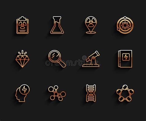 Set Line Head And Electric Symbol Molecule Radiation Warning Document Dna Magnifying Glass