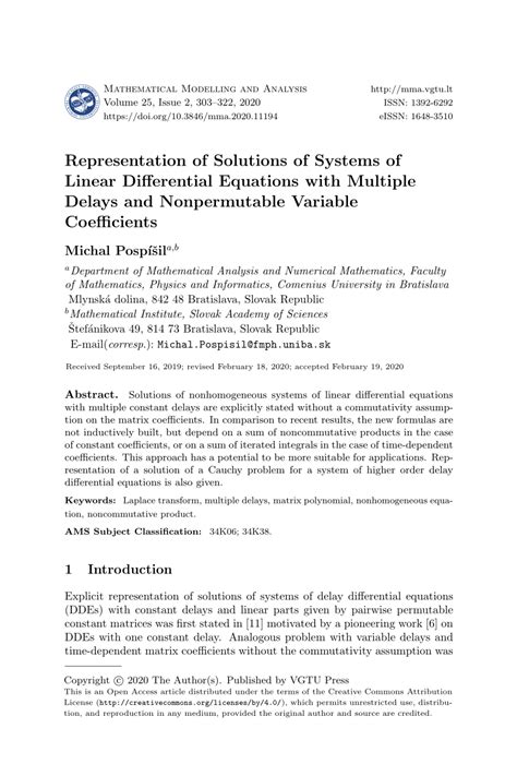 Pdf Representation Of Solutions Of Systems Of Linear Differential Equations With Multiple