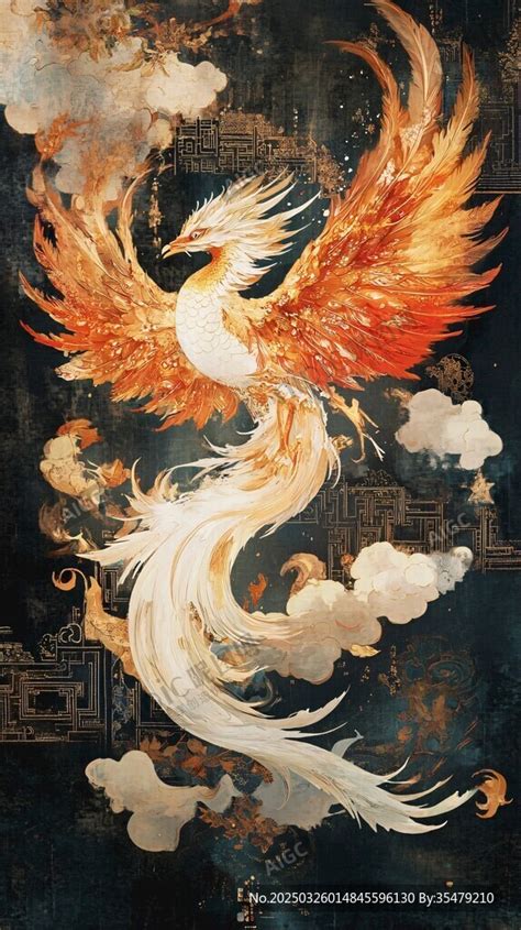 Ai创作图金凤凰 翅膀 云朵 古风 神话 飞翔 羽毛 祥瑞 中式 天空 奇幻 建筑 烟雾 华丽 艺术 昵图网