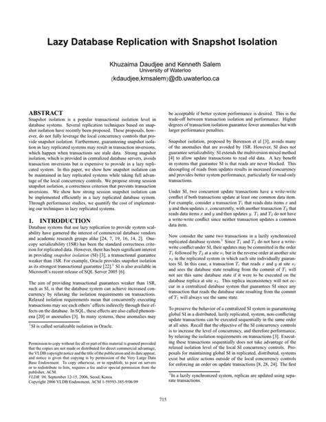 lazy database replication with snapshot isolation