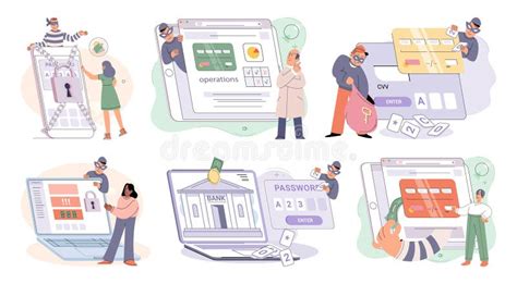 Hacker Activity Big Set Hacking Computer Phishing Account Cyber Attack On Personal Data Stock