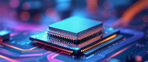 Illuminated Microprocessor On Circuit Board Technology Stock Image