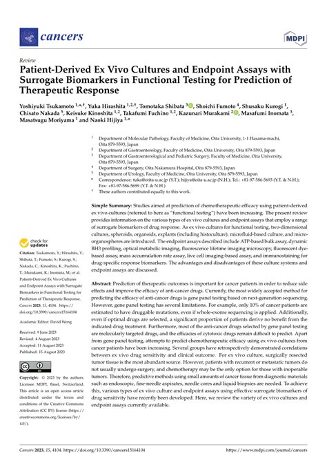 Pdf Patient Derived Ex Vivo Cultures And Endpoint Assays With