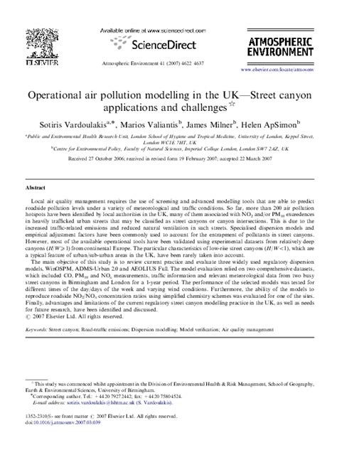 Pdf Operational Air Pollution Modelling In The Uk—street Canyon Applications And Challenges