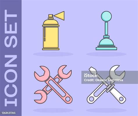 Screwdriver 및 렌치 도구 페인트 스프레이 캔 렌치 및 기어 시프터 아이콘을 설정합니다 벡터 교통수단에 대한 스톡 벡터