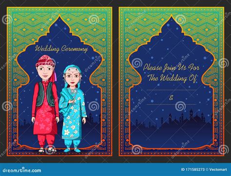 Couple On Indian Wedding Invitation Template Background Stock