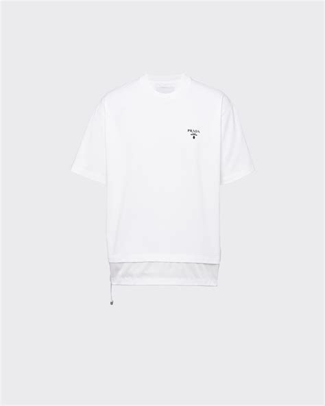 白色 白色 Re nylon细节棉质t恤 PRADA