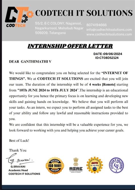 Ganthimathi V On Linkedin Internship Iot Careergrowth