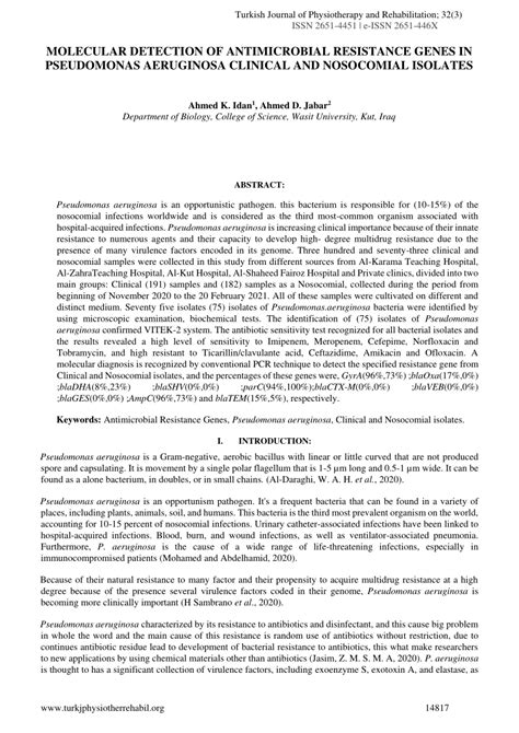 Pdf Molecular Detection Of Antimicrobial Resistance Genes In Pseudomonas Aeruginosa Clinical