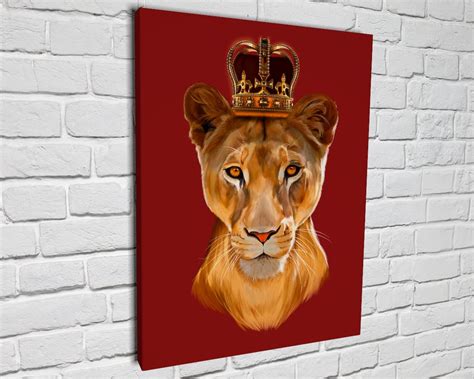 Lion And Lioness King Queen Crown Canvas Wall Art Pop Etsy