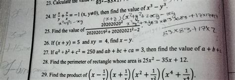24 If Yx Xy −1 X Y 0 Then Find The Value Of X3−y3 25 Find The Val