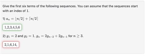 solved give the first six terms of the following sequences