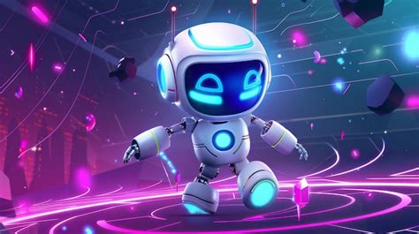 귀여운 로 캐릭터를 특징으로하는 Ai 기술 포스터 로은 과학과 비즈니스에 인공 지능을 통합합니다 미래의 로과 함께 현대 만화 일러스트 프리미엄 Ai 생성 이미지