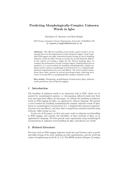 Pdf Predicting Morphologically Complex Unknown Words In Igbo