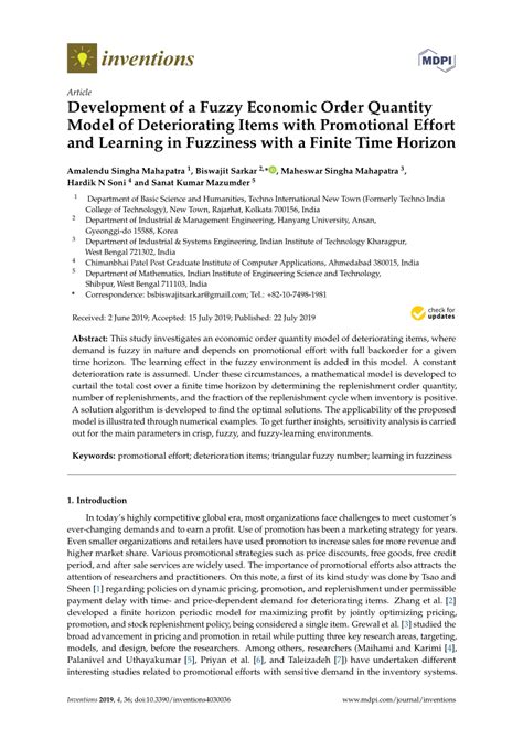 Pdf Development Of A Fuzzy Economic Order Quantity Model Of