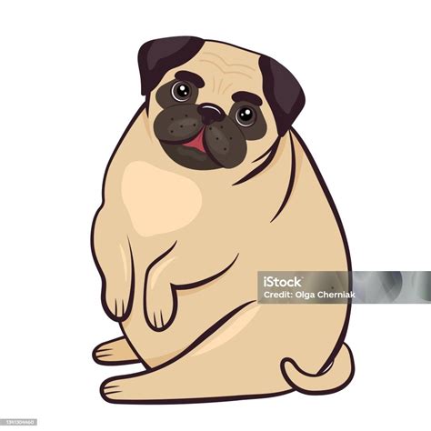 뚱뚱한 퍼그 개 캐릭터 흰색 배경에 고립 된 귀여운 퍼그의 벡터 일러스트 개에 대한 스톡 벡터 아트 및 기타 이미지 개 과체중 가공의 인물 Istock