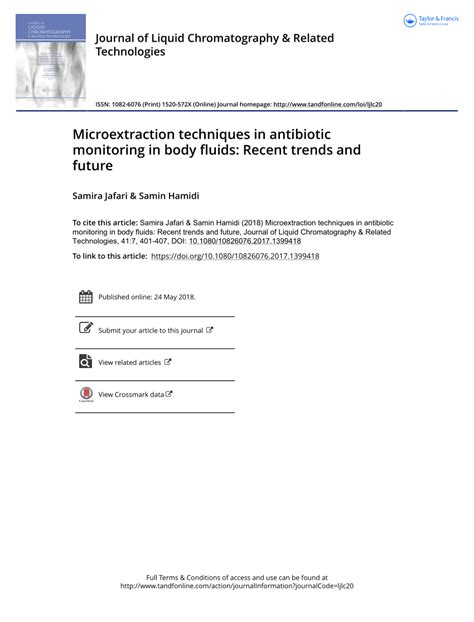 Pdf Microextraction Techniques In Antibiotic Monitoring In Body Fluids Recent Trends And Future