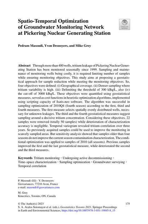 Pdf Spatio Temporal Optimization Of Groundwater Monitoring Network At Pickering Nuclear