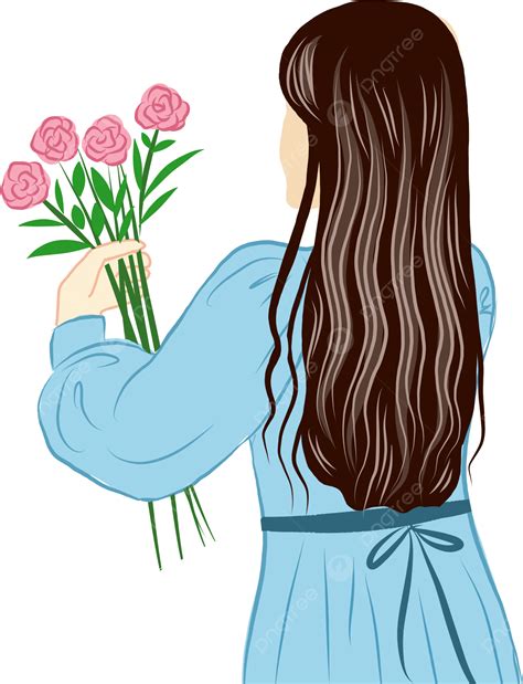 예쁜 여자가 꽃을 들고 있다 예쁜 여자 꽃을 들고 아름다운 소녀 Png 일러스트 및 Psd 이미지 무료 다운로드 Pngtree