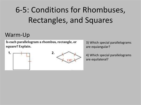 Ppt 6 5 Conditions For Rhombuses Rectangles And Squares Powerpoint